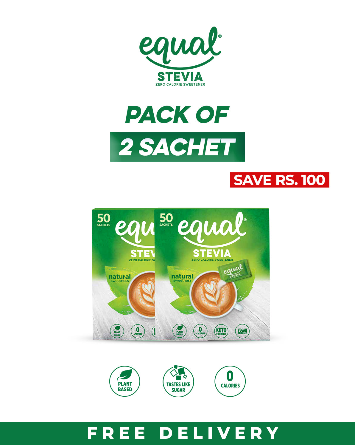 Pack of 2 Equal Stevia Sachet Box