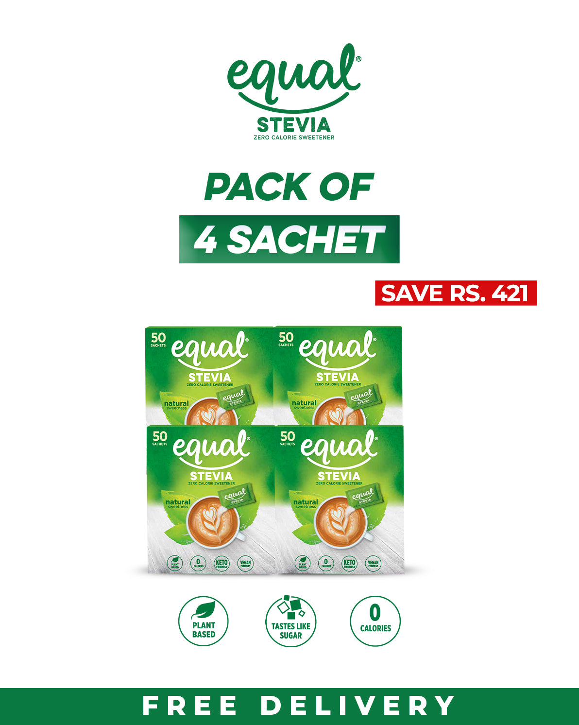 Pack of 4 Equal Stevia Sachet Box